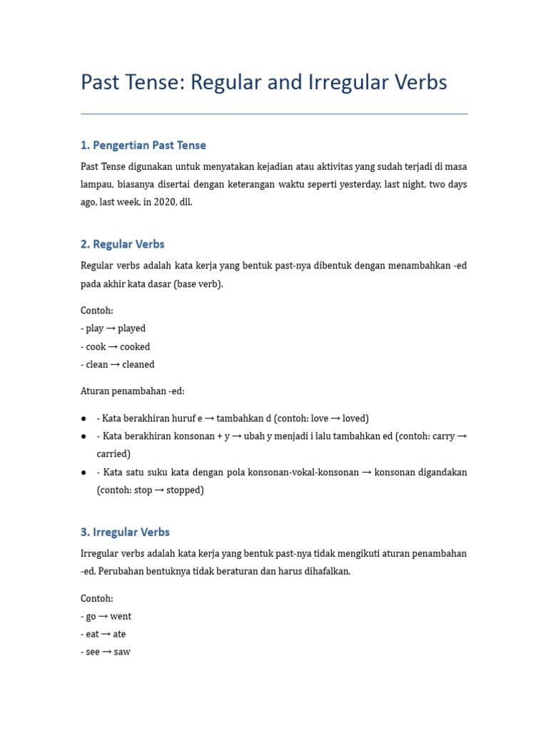Past Tense Materi Regular Irregular Verbs | PDF