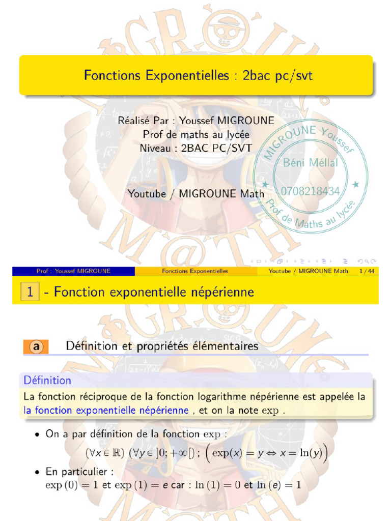 Fonctions Exponentielle - 2bac PC - SVT | PDF
