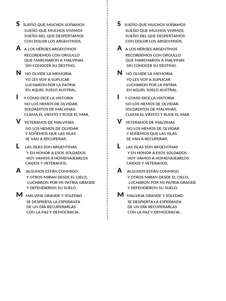 Acróstico en homenaje a Malvinas | PDF