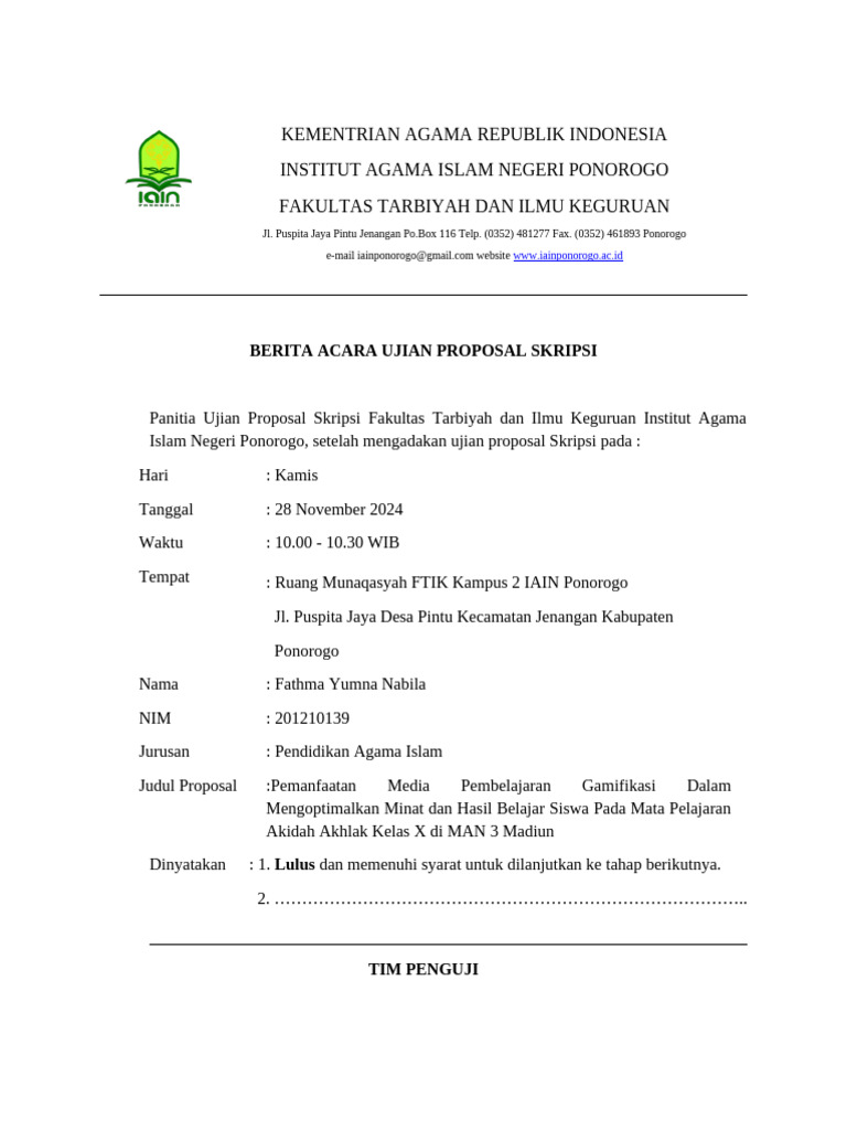 Berita Acara Proposal Fathma | PDF