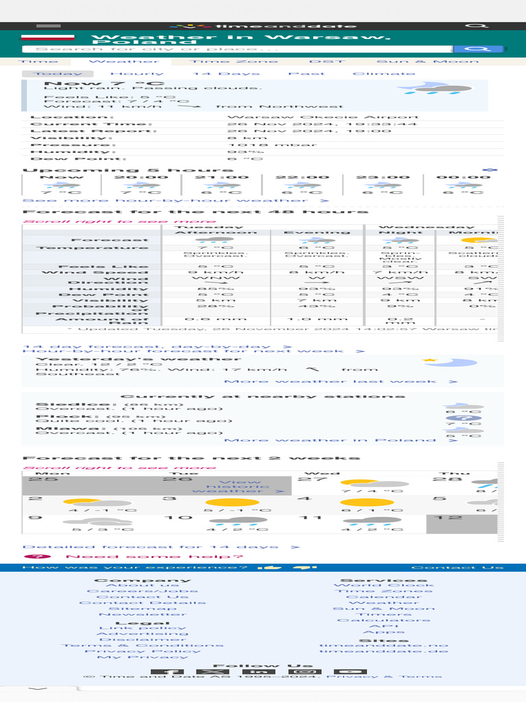 Warsaw Weather Forecast: Nov 26, 2024 | PDF | Weather | Weather Forecasting