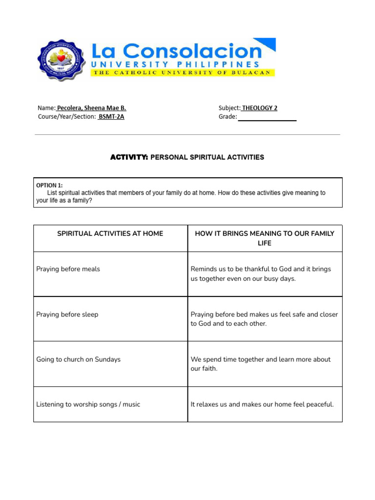 TH2 - Pecolera - Personal Spiritual Activities | PDF