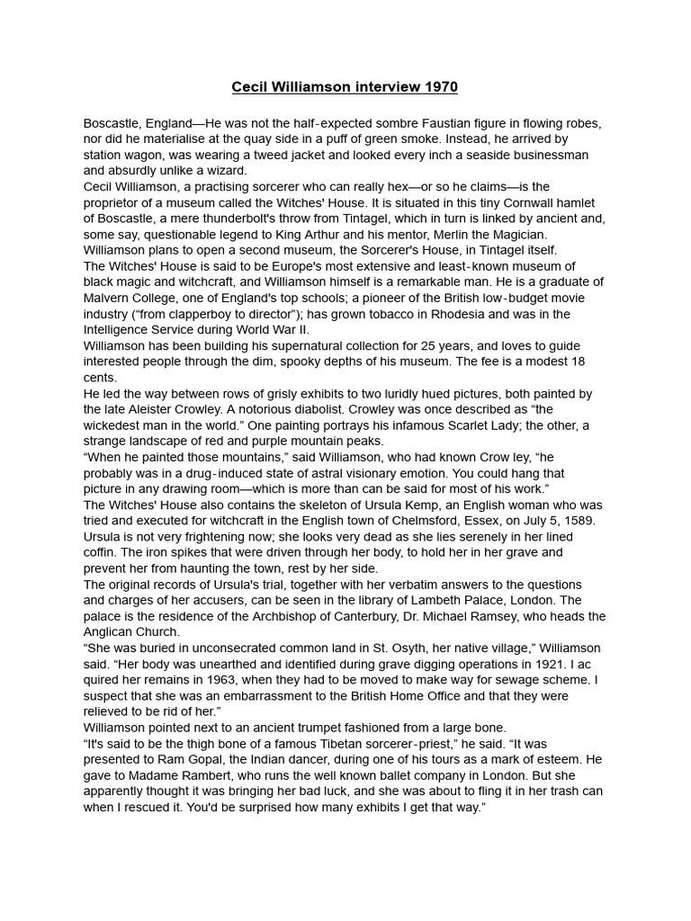 Cecil Williamson Interview 1970 | PDF | Witchcraft | Superstitions