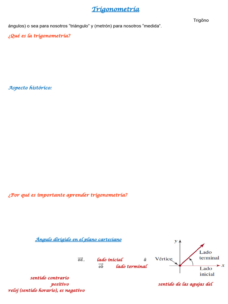 Teoría - Trigonometía Concepto, Ángulo Dirigido y Sistema de Medición de Ángulos | PDF | Ángulo ...