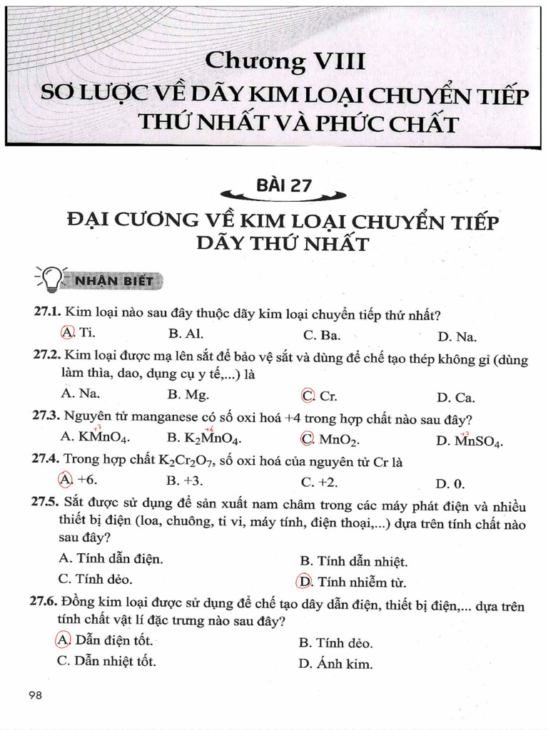 (Tờ Sách Bt-knttt) Chương Viii - Bt Hoá 12 - Kntt-Viết Tay | PDF