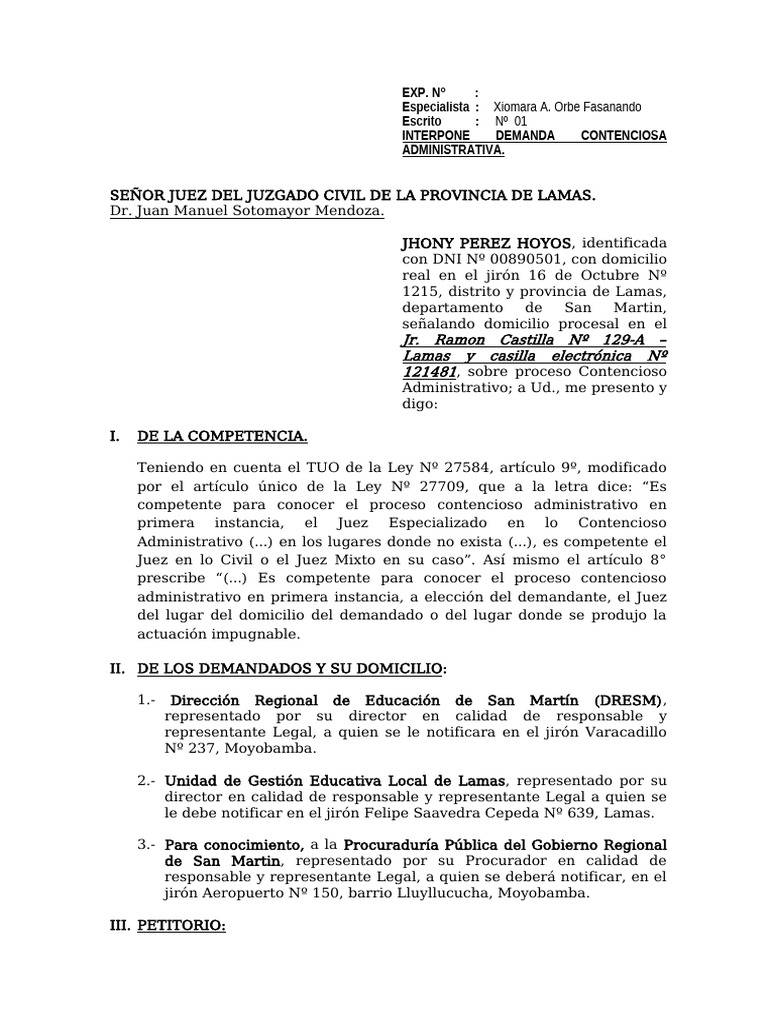 Demanda Prep. de Clases 30% - Jhony Perez Hoyos | PDF | Caso de ley ...