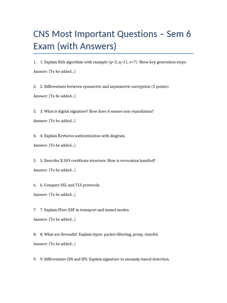 CNS Sem6 Questions With Answers Template | PDF | Transport Layer Security | Encryption