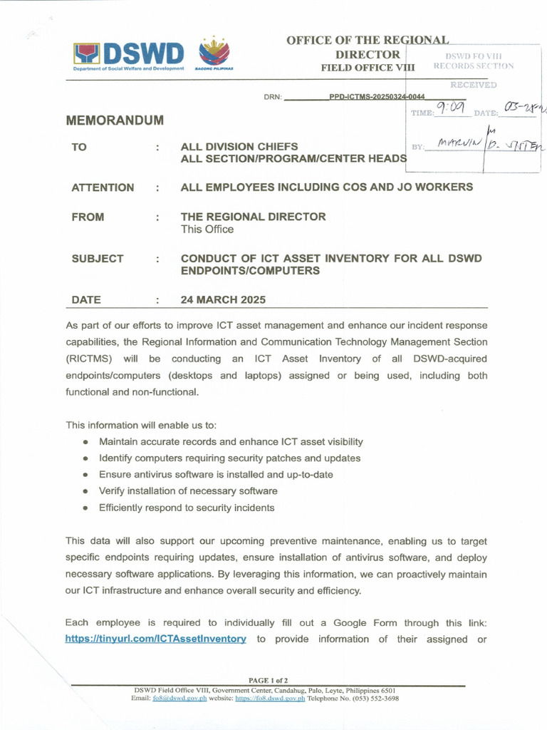 Memorandum Conduct of ICT Asset Inventory | PDF