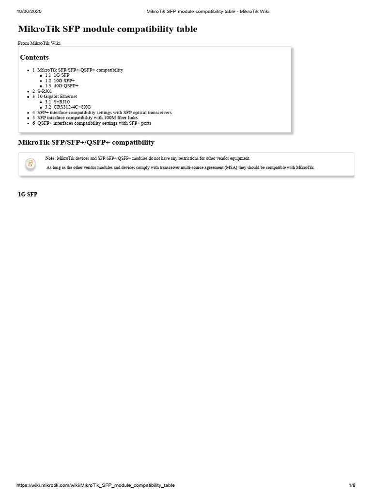 Mikrotik Sfp Module Compatibility Table Pdf Telecommunications Equipment Networking Standards