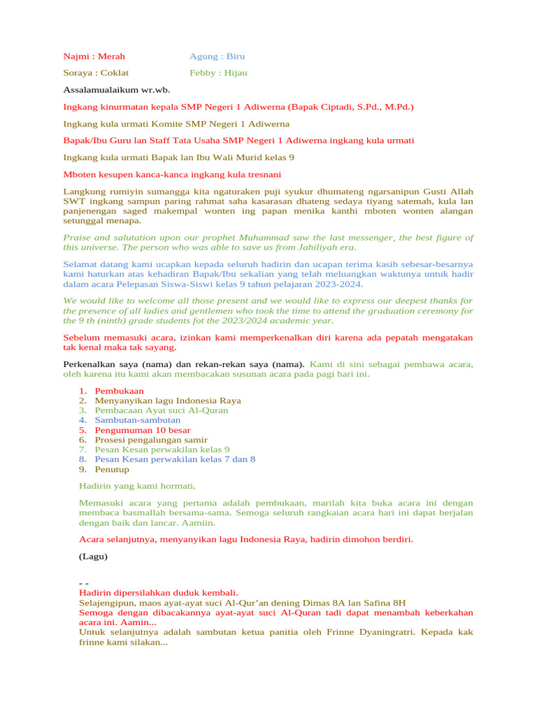 Teks 4MC Perpisahan 2025 | PDF