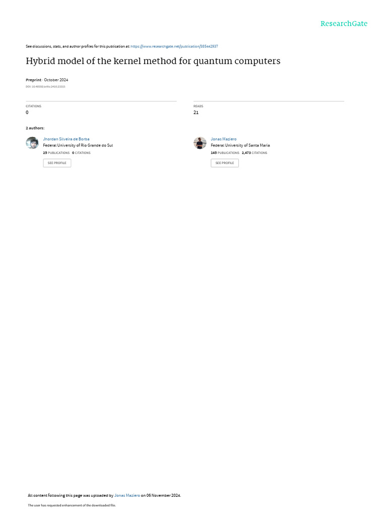 Hybrid Model of The Kernel Method For Quantum Comp | PDF | Mecânica ...
