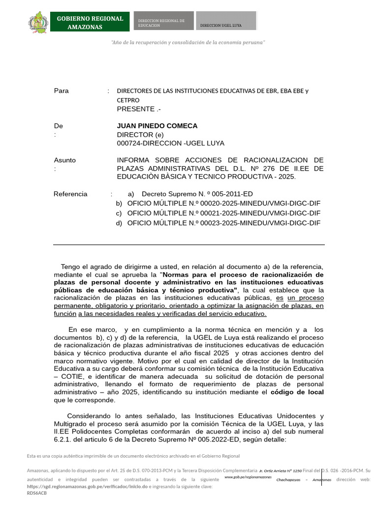 Oficio - Circular 001 2025 Ugell Dir | PDF