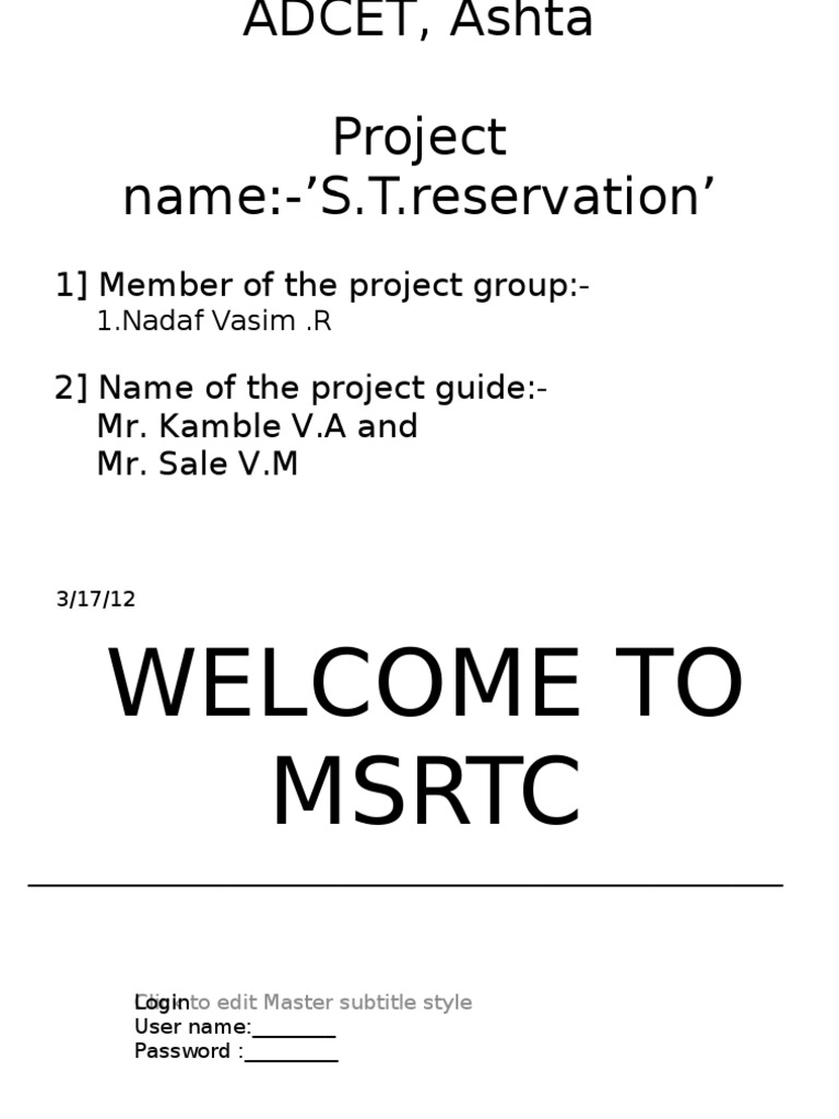 Welcome to Msrtc | Ticket (Admission) | Software