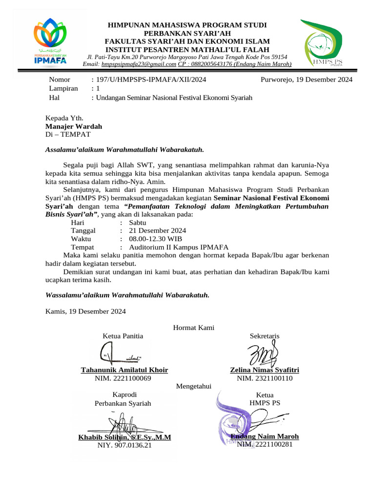 Undangan Seminar Sponsorship Wardah | PDF