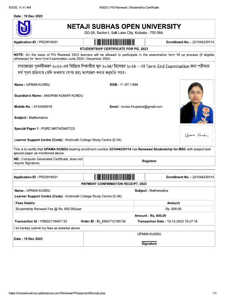 MSC Renewal Receipt | PDF