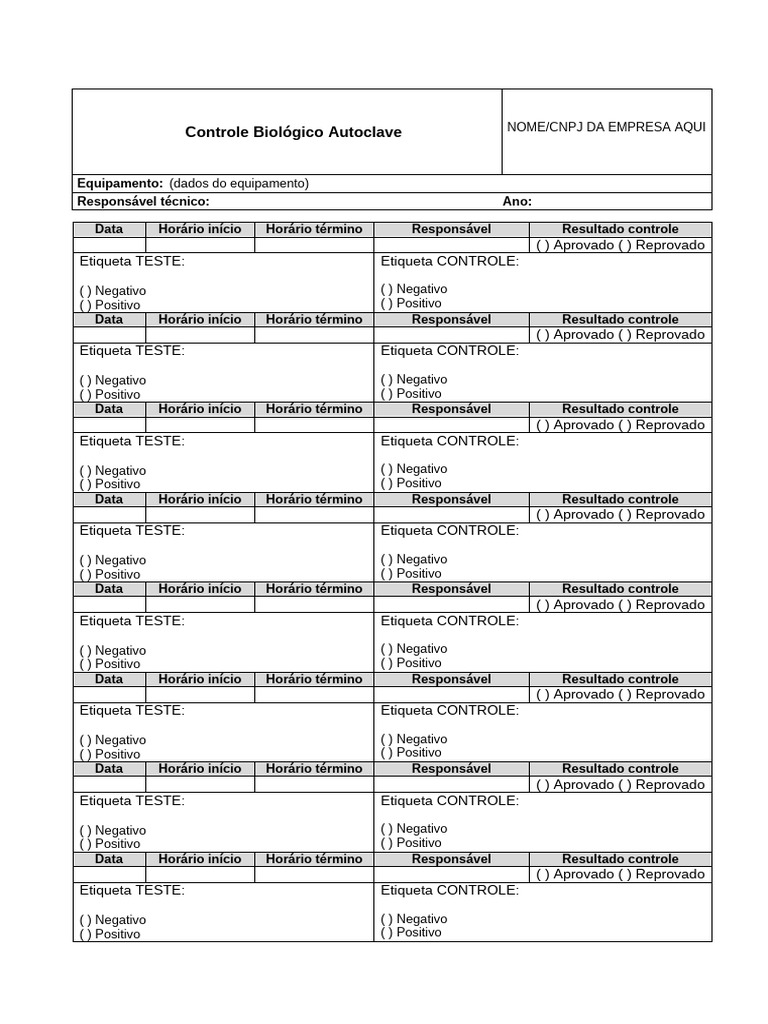 Registro Autoclave - Controle Biológico | PDF