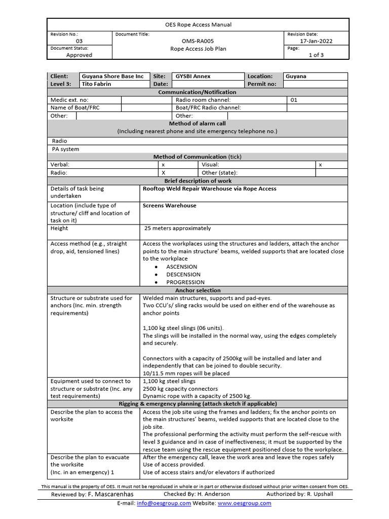 OES Rescue Plan and JSA - 250219 - 083342 | PDF | Risk | Humidity