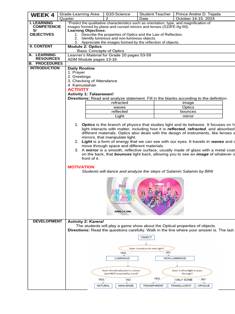 Q2-L2-Introduction To Optics | PDF | Reflection (Physics) | Optics