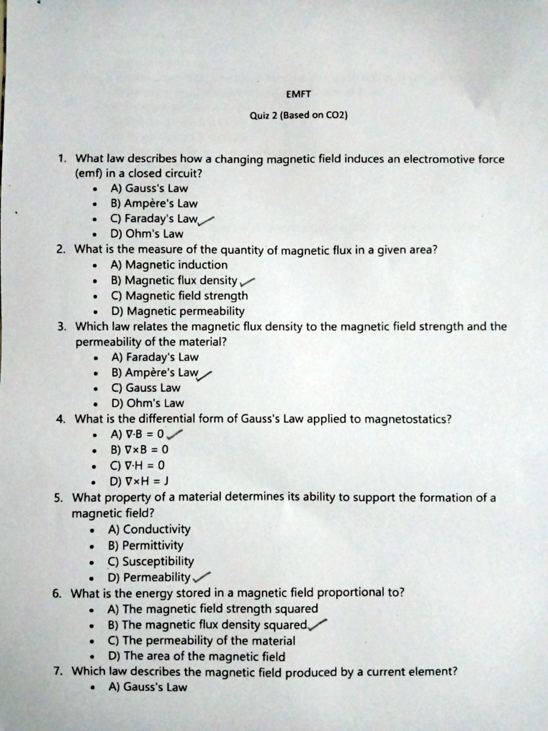 Key Laws of Electromagnetism Quiz | PDF