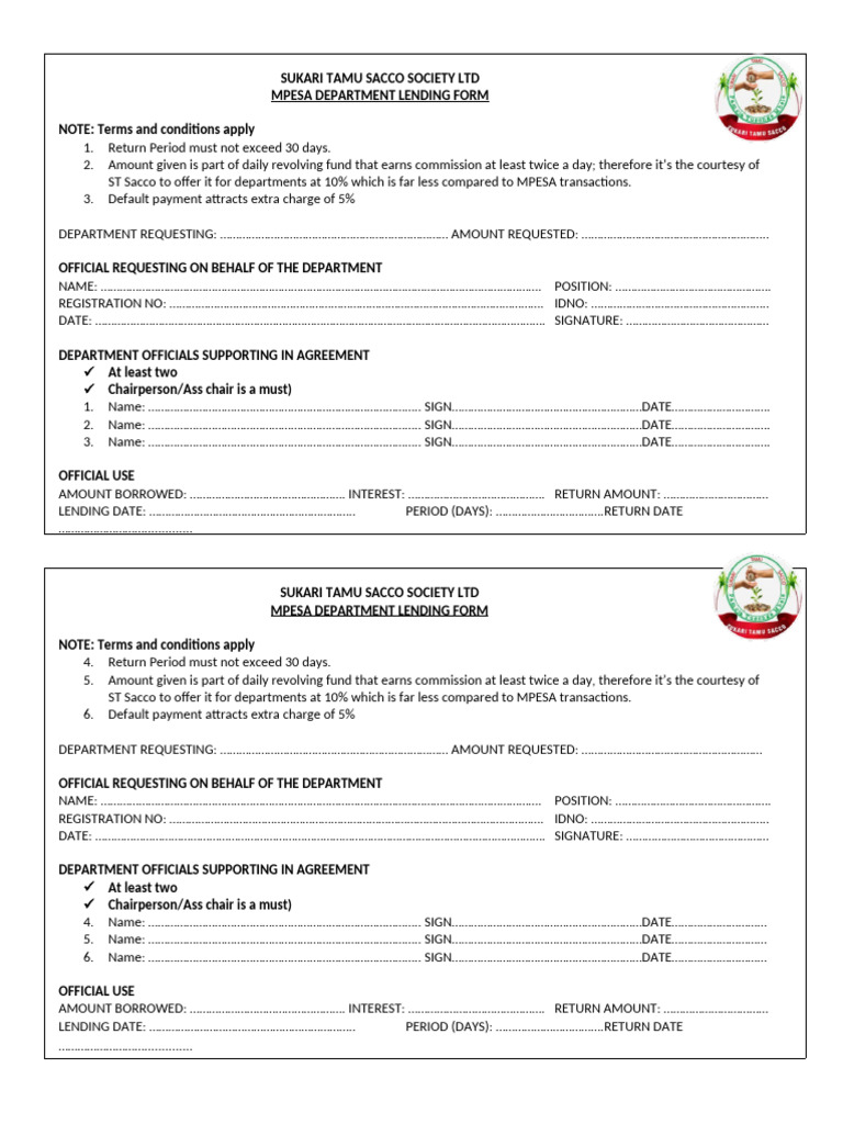 Department Lending Form | PDF | Personal Finance | Financial Services