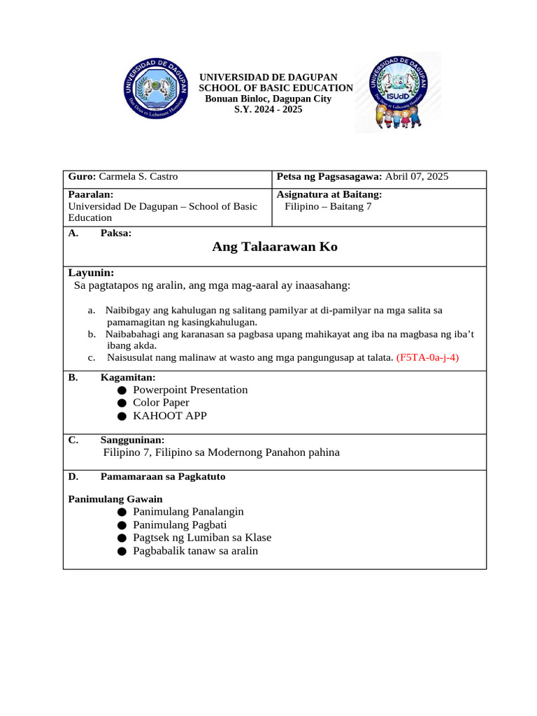 Grade 7 - Mga Panandang Anaporik at Kataporik NG Pangngalan - LP | PDF
