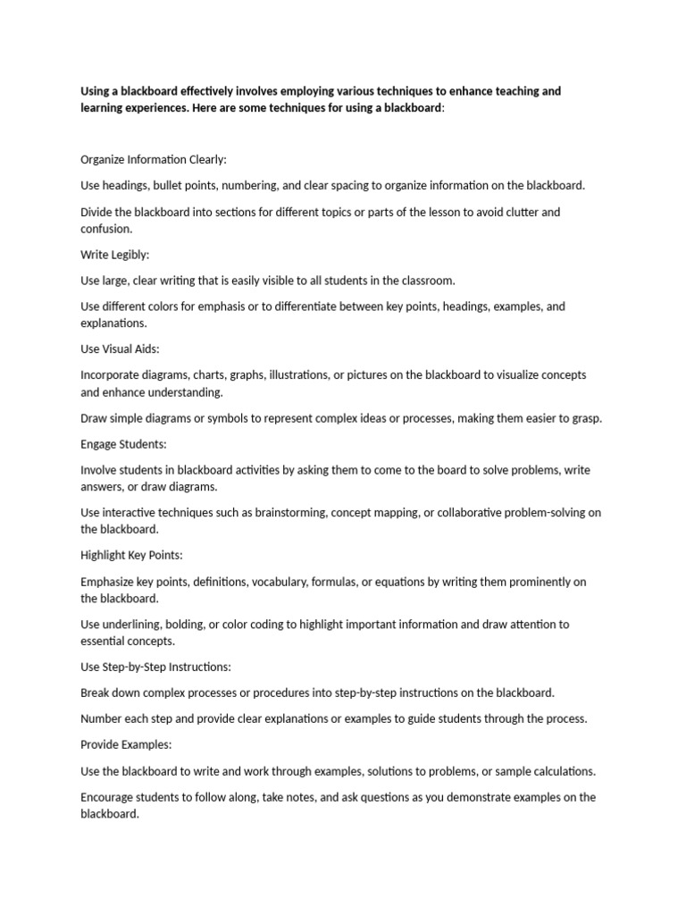 Using A Blackboard Effectively Involves Employing Various Techniques To Enhance Teaching and ...