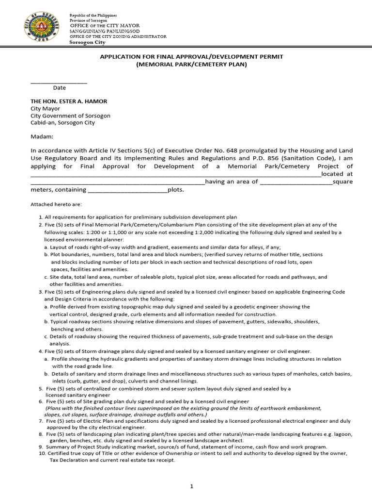 Memorial Park DP Application Form cZAO | PDF | Storm Drain | Affidavit