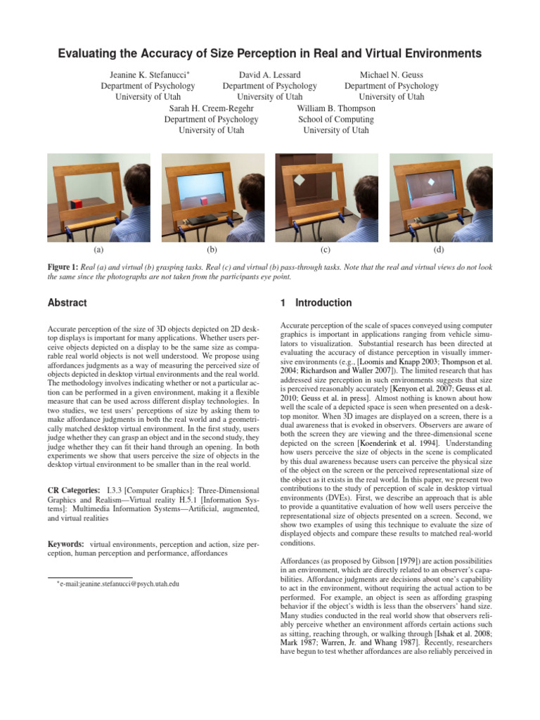 Size Perception in Real vs. Virtual Environments | PDF | Perception ...