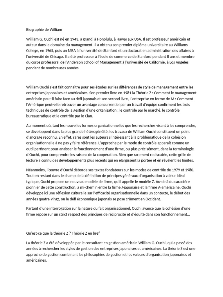 La théorie Z de William Ouchi | PDF | Business