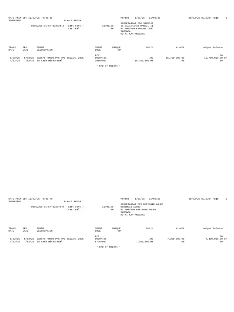 RK PPK Samboja Jan-Peb 2025 | PDF | Debits And Credits | Business
