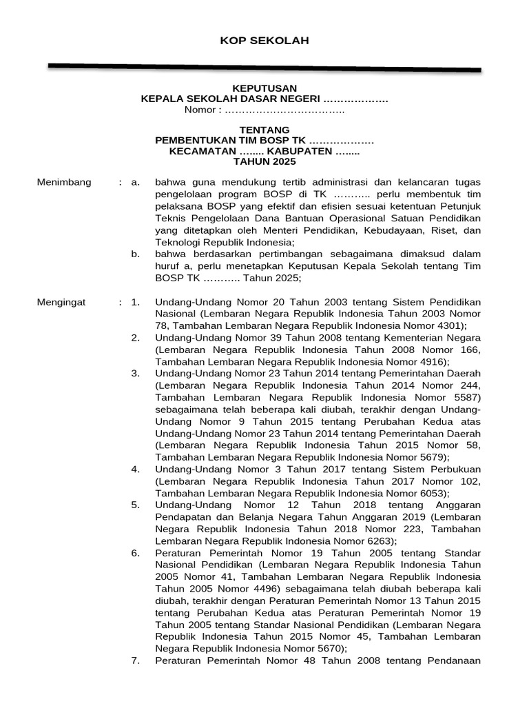 Form SK Tim BOSP Sekolah 2025 | PDF