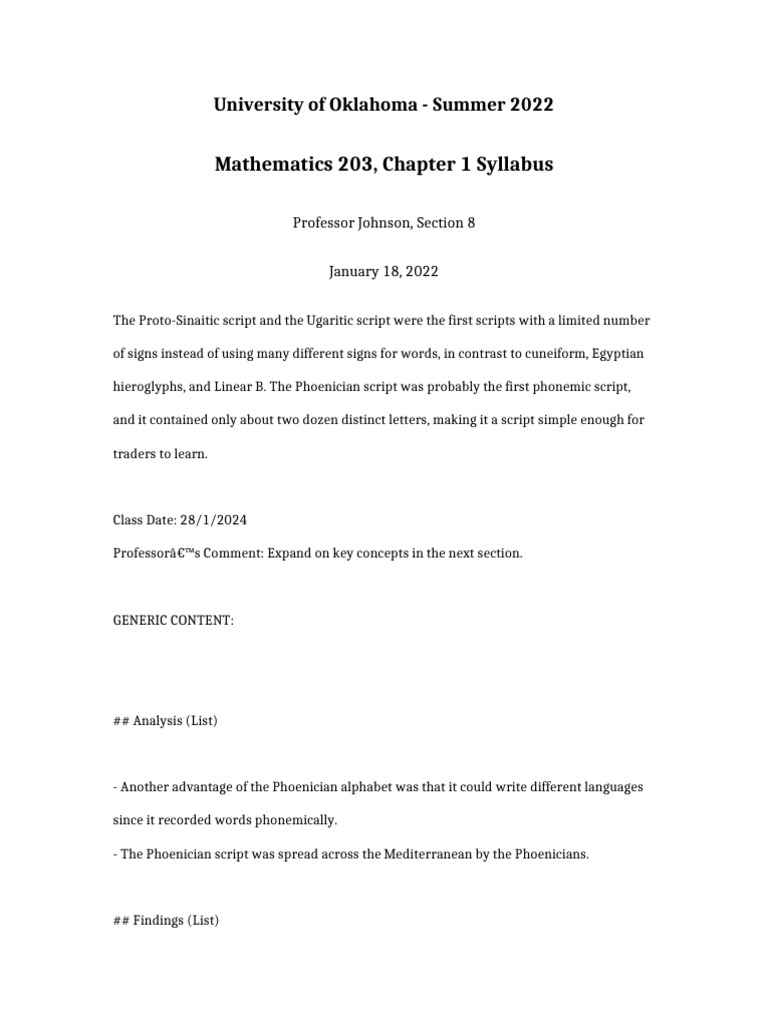 Mathematics 203 Chapter 1 Syllabus | PDF | Alphabet | Writing