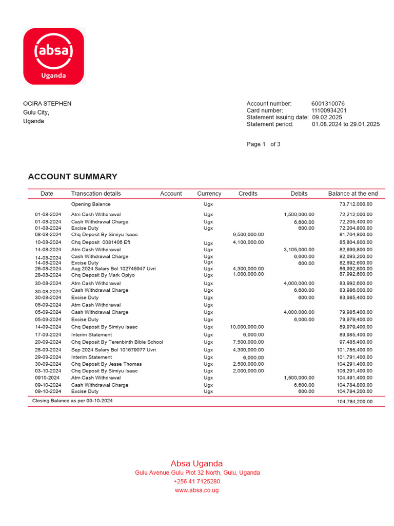 OCIRA absa account personal_merge | PDF | Transaction Account | Overdraft