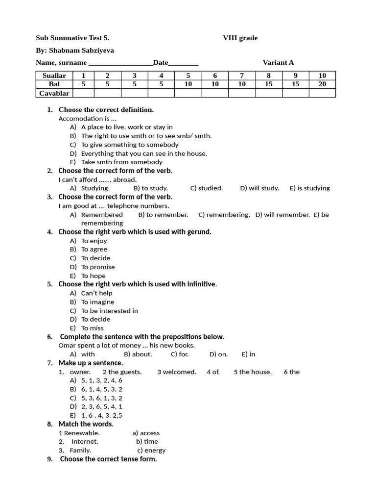 8 Grade Summative 5, Variant A | PDF