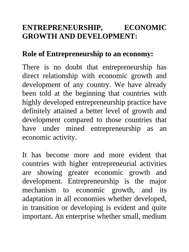 Topic 4-ROLE OF ENTREPRENEURSHIP TO AN ECONOMY | PDF | Entrepreneurship ...