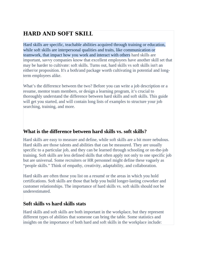 What Is The Difference Between Hard Skills Vs | PDF | Skill | Leadership