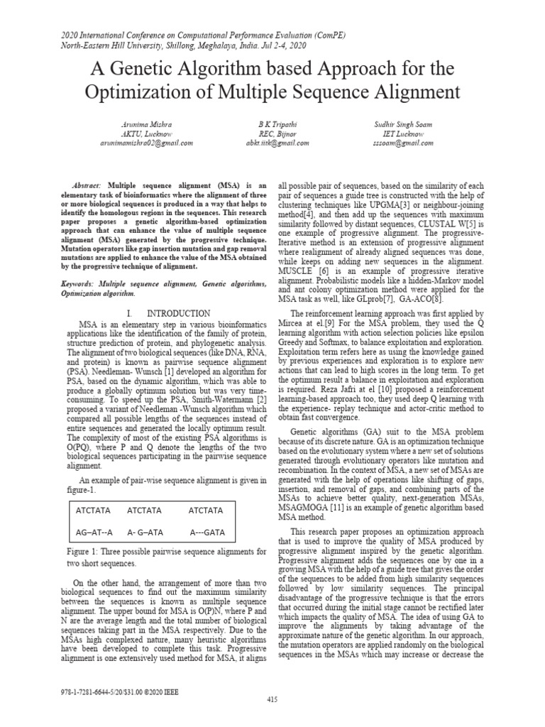 A Genetic Algorithm Based Approach For The | PDF | Sequence Alignment | Biotechnology