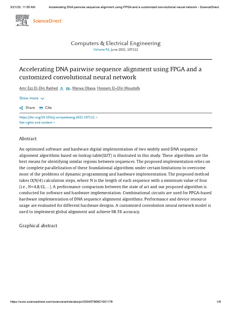 Accelerating DNA Pairwise Sequence Alignment Using FPGA and a Customized Convolutional Neural ...