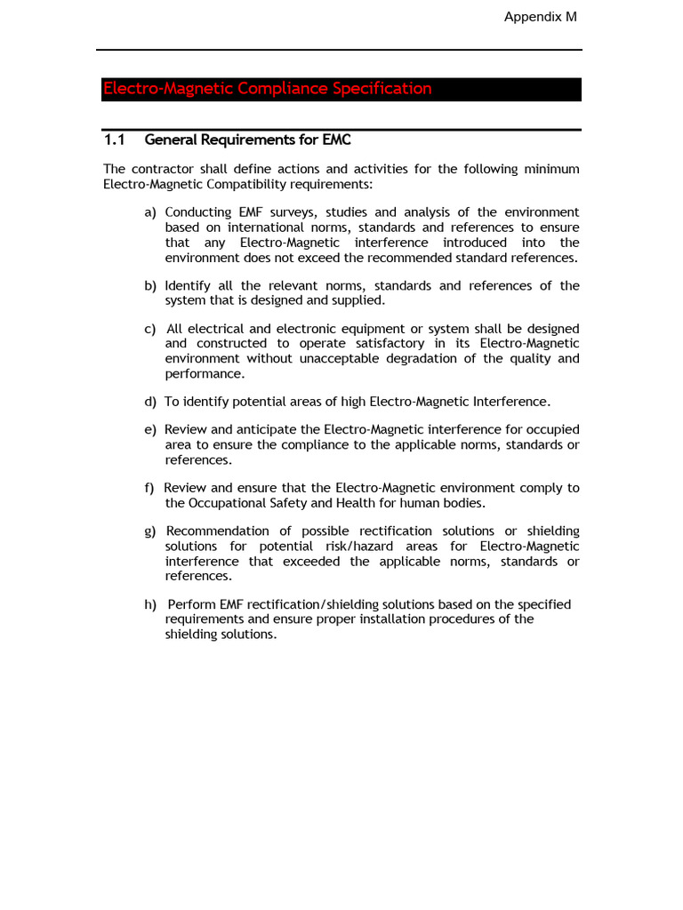 Appendix M - EMF Shield Specifications | PDF | Electromagnetic Compatibility | Occupational ...