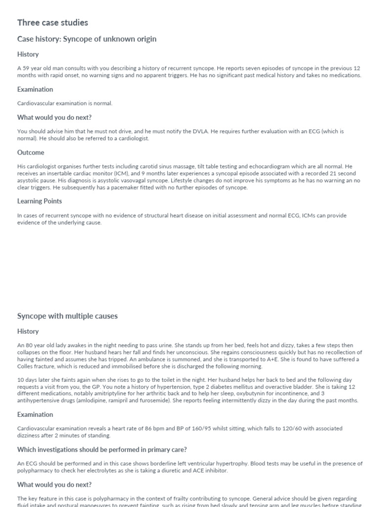 Understanding Recurrent Syncope Cases | PDF | Diseases And Disorders ...