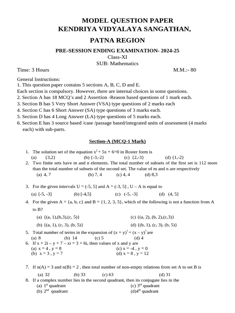 See Xi Model Question Paper 2024-25 | PDF | Mathematical Concepts ...