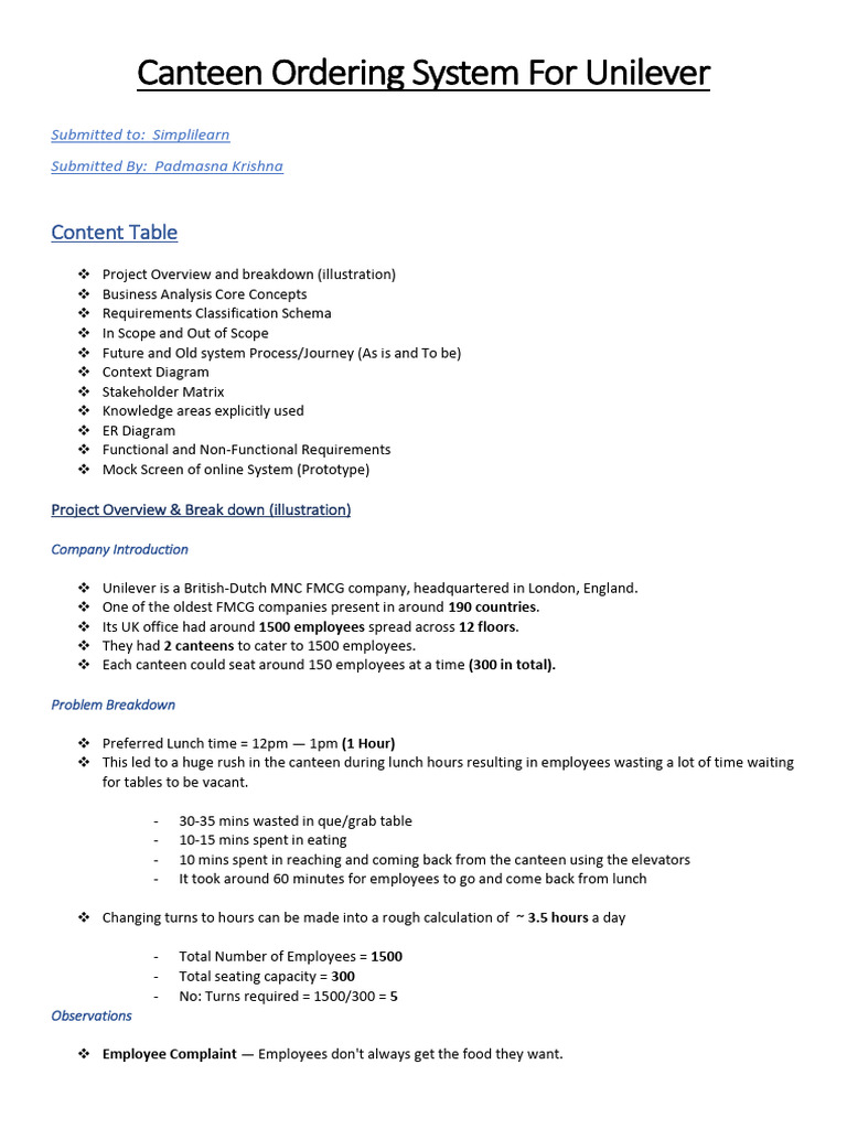 Canteen Ordering System For Unilever-By Padmasna | PDF