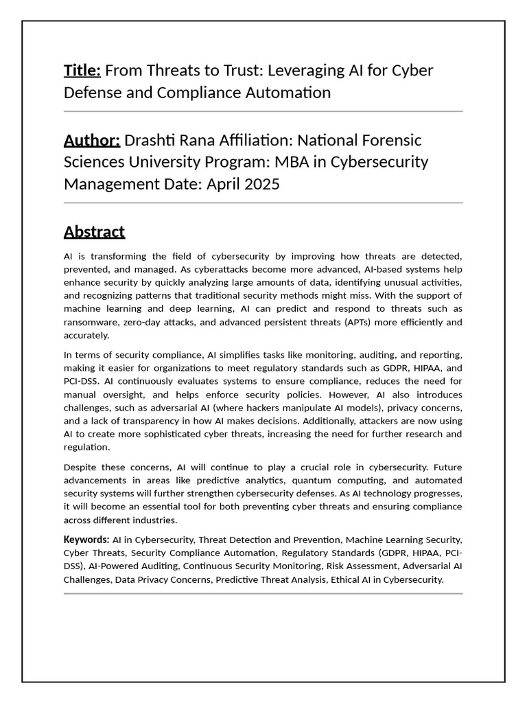 Impact Of Ai On Cybersecurity And Security Compliance Pdf Computer