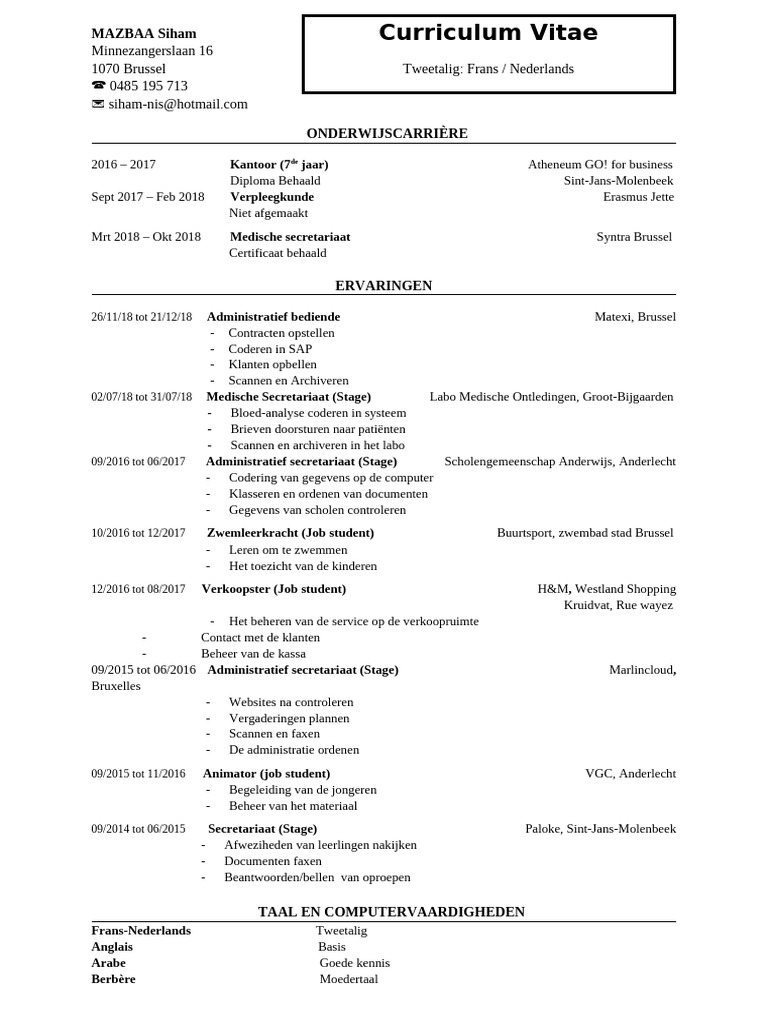 Curriculum Vitae Siham Mazbaa NL 1 | PDF