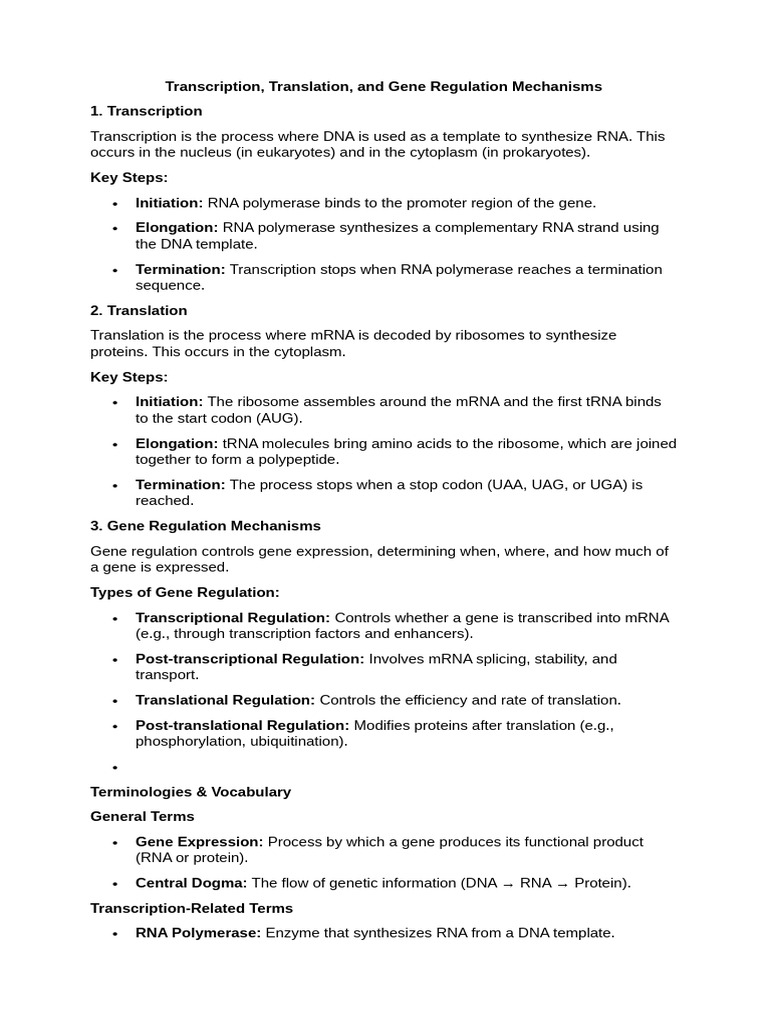 Transcription Translation and Gene Expression and Relevant Terms and ...