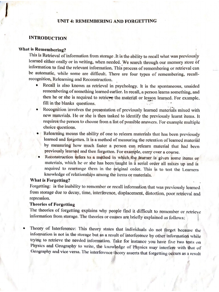 Remembering & Forgetting EDU312 | PDF