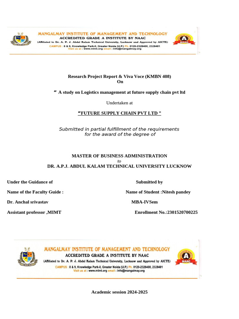 Logistics Management Study at FSC Pvt Ltd | PDF | Logistics | Supply ...