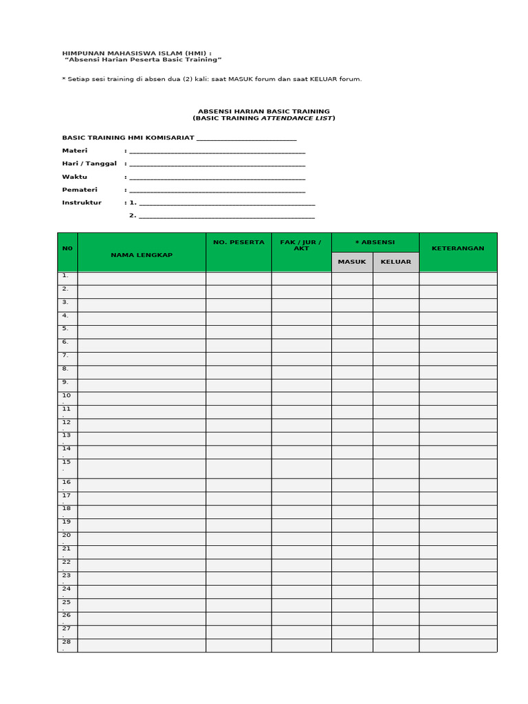 Absensi Harian Basic Training HMI | PDF