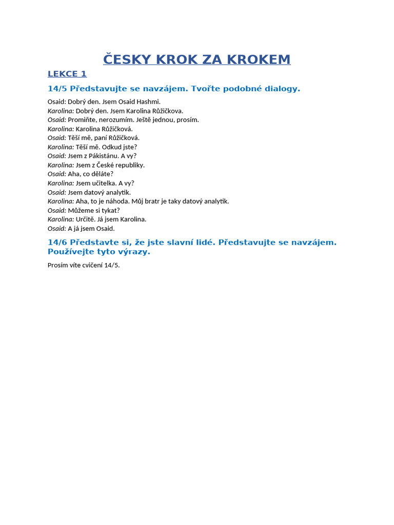 Cvičení - Česky krok za krokem | PDF