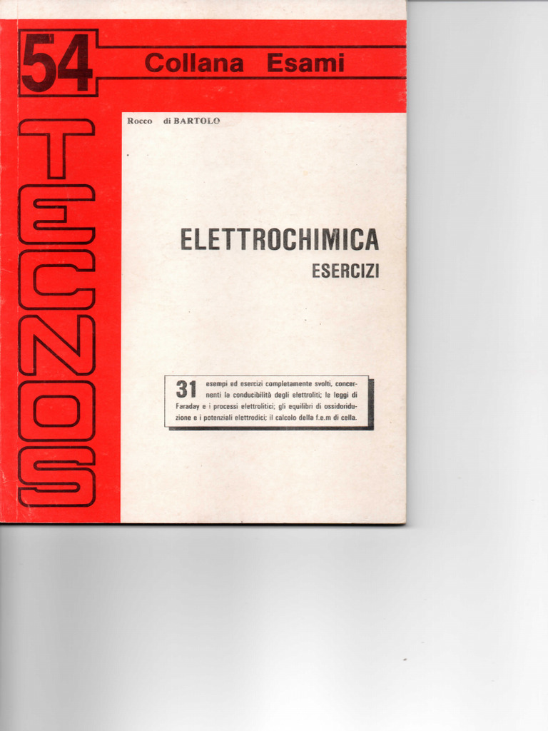 Rocco Di Bartolo - Elettrochimica Esercizi (Tecnos - Collana Esami) | PDF